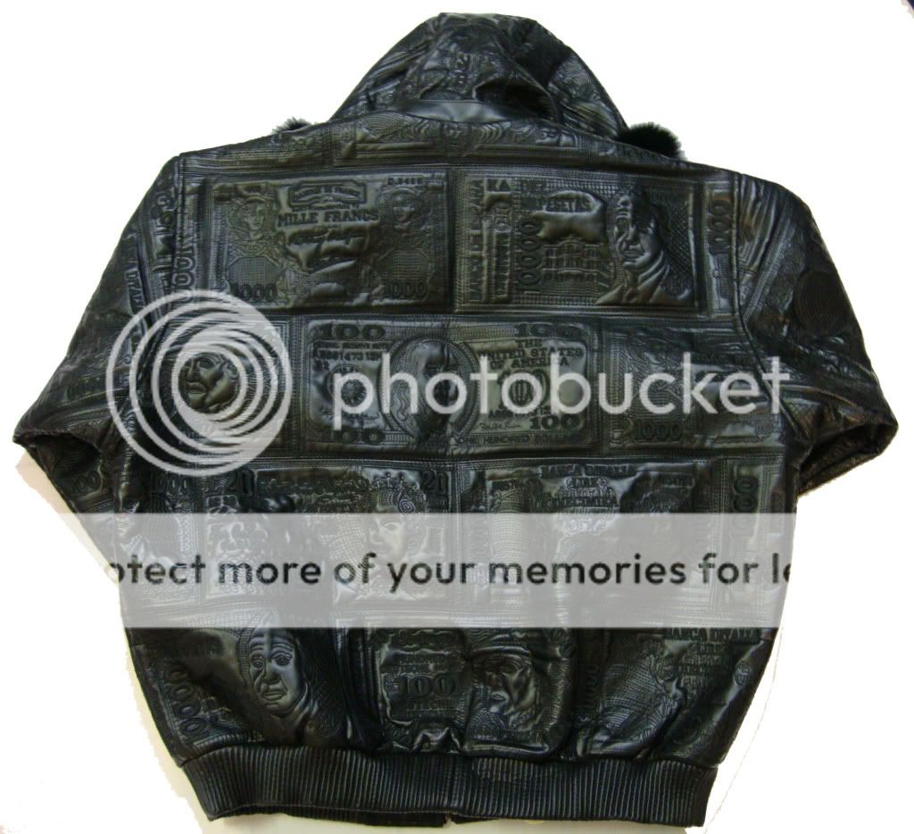 Mens HipHop Money Embroidery Synthetic Leather Jacket (World Currency ...